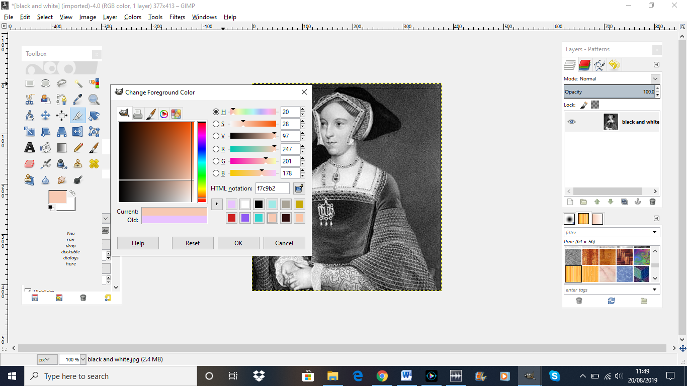 Using Gimp- black and white photos to colour - Jane Seymour